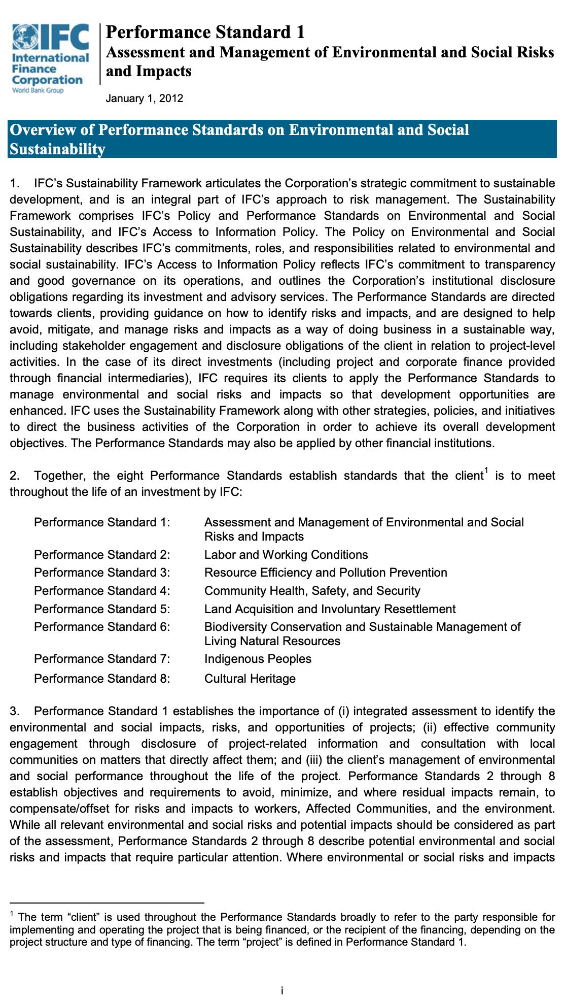 Padrões de desempenho da IFC | IFC Beyond the Balance Sheet